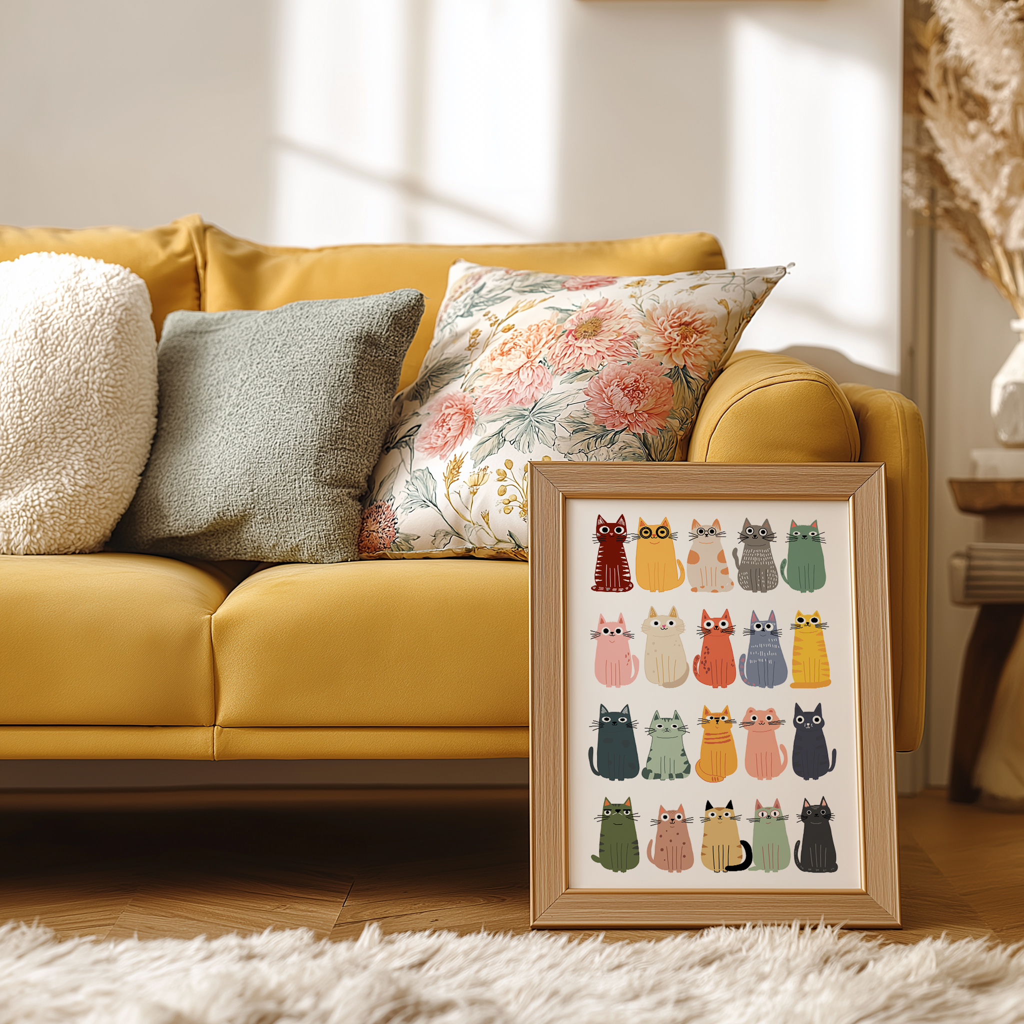 Add Whimsy to Your Space with Colorful Cat Collage Printable Wall Art